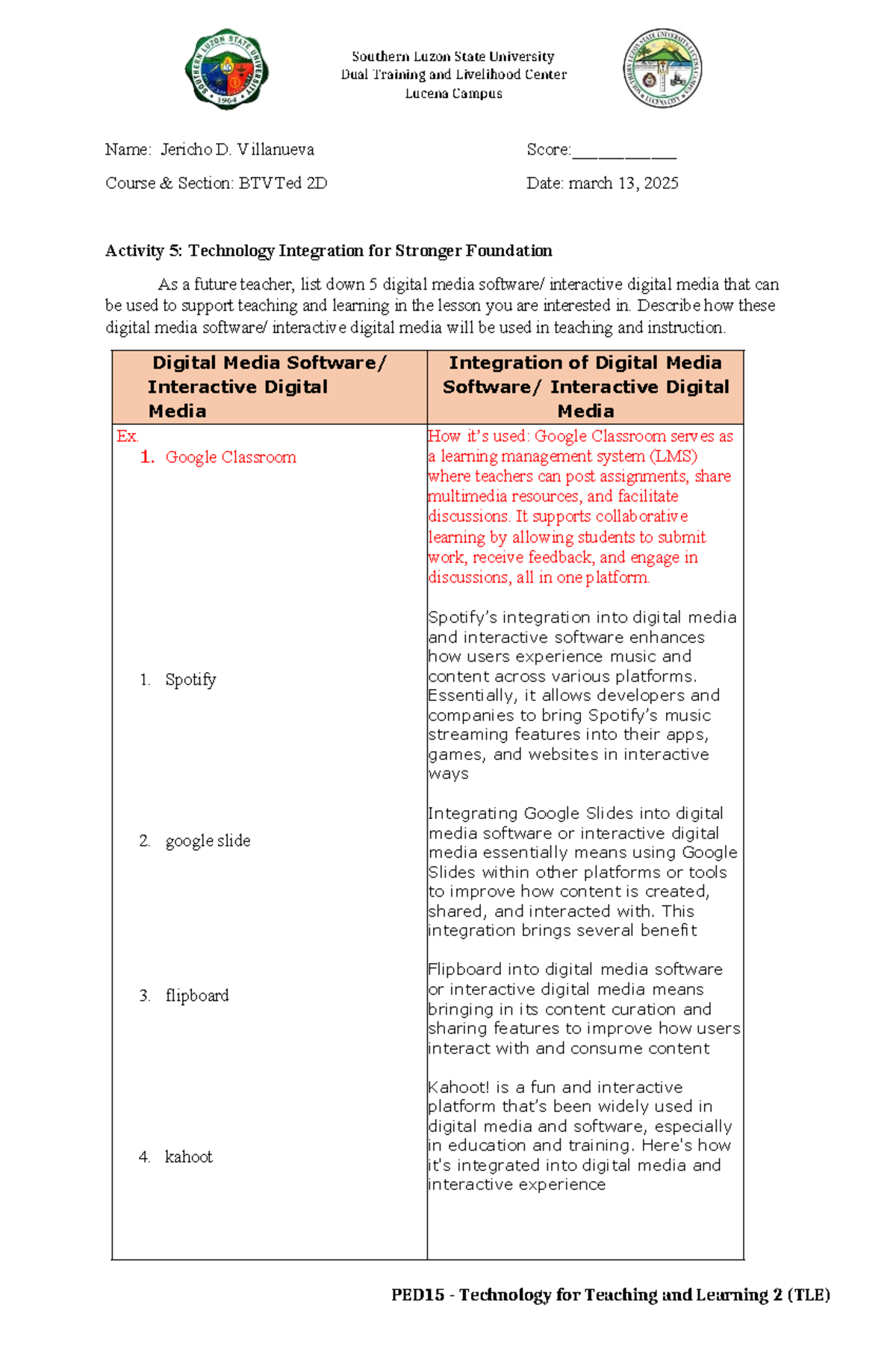 PED15 Activity 5: Integrating Digital Media in Teaching and Learning ...