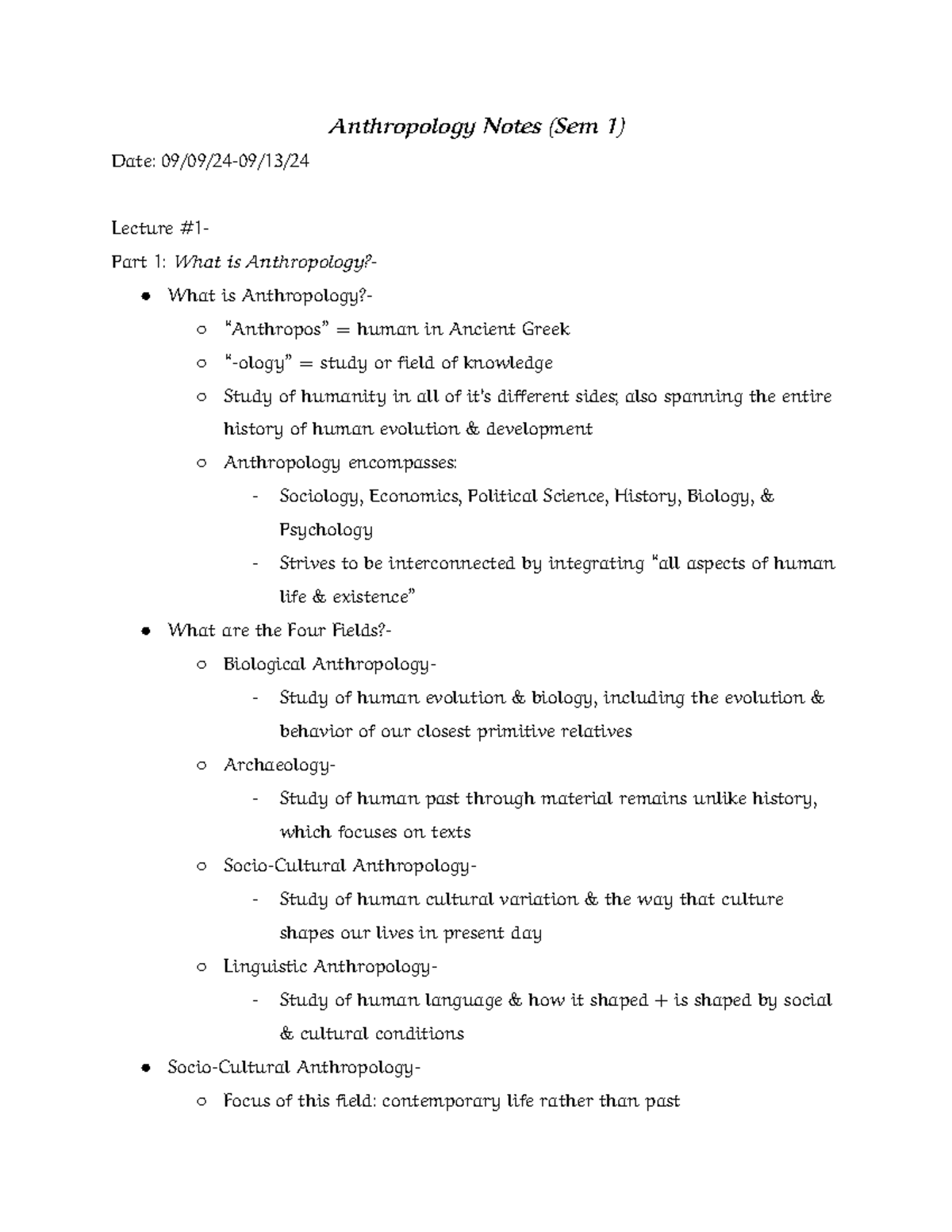 Anthropology Lecture Notes (ANTH 1025) - Week 2: Human Culture - Studocu