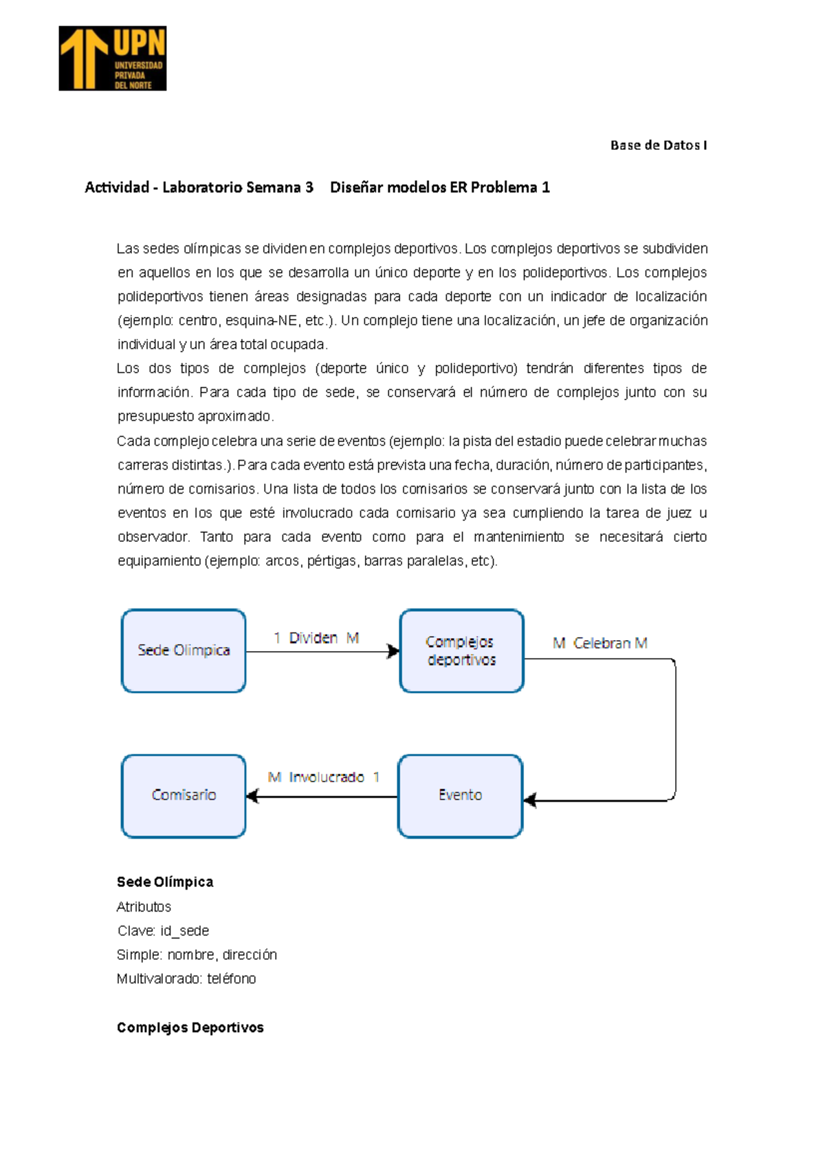 Base de Datos I Actividad Laboratorio Semana 3: Modelos ER - Studocu