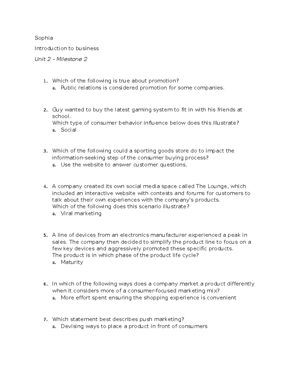 Introduction to Business (BUS101) Unit 2 – Milestone 2 Study Notes ...