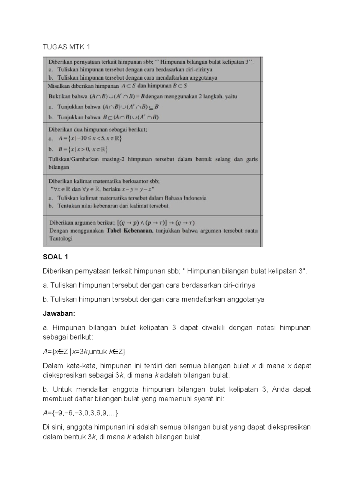 Tugas MTK 1 - Pembahasan Soal Tabel Kebenaran dan Himpunan Matematika ...