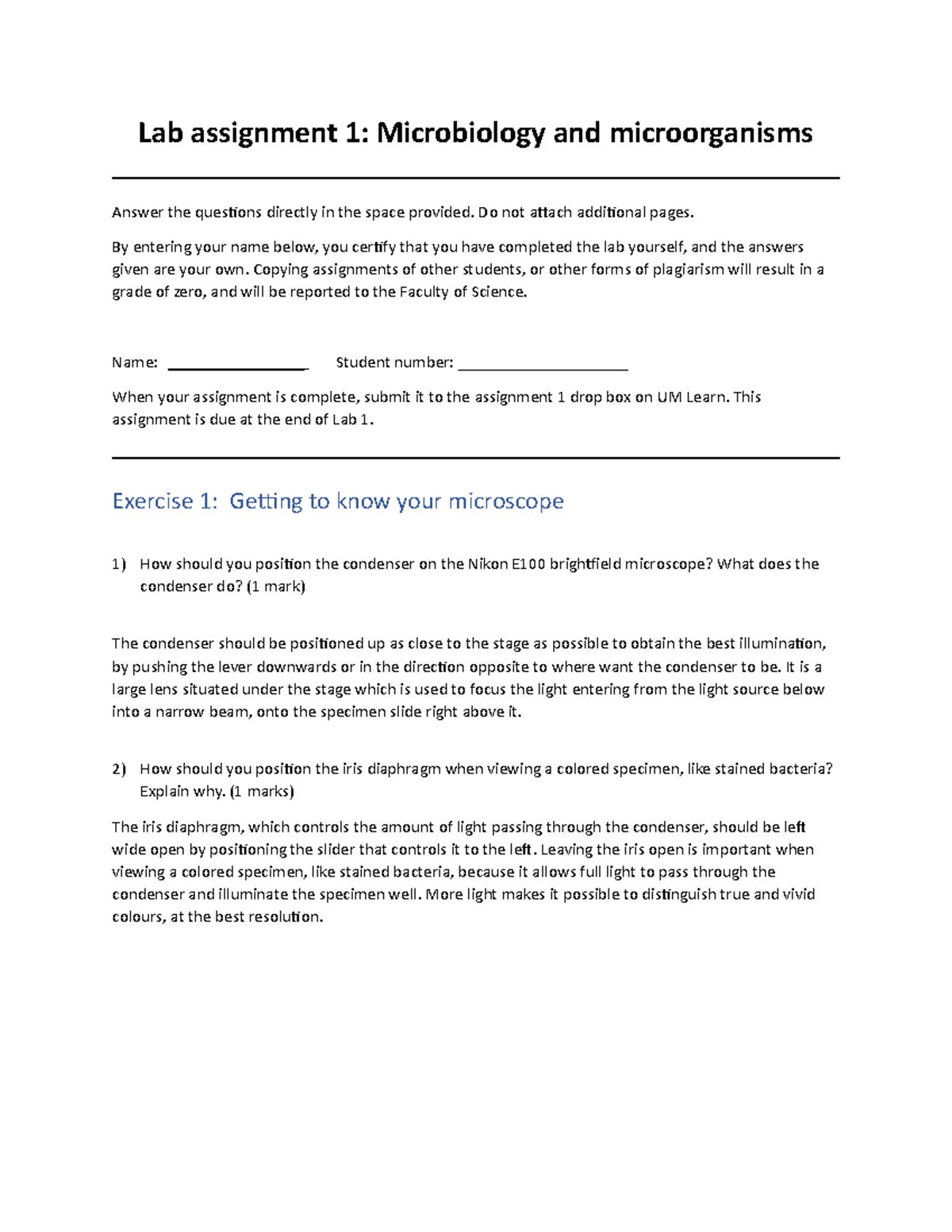 Lab Assignment 1: Microbiology and Microorganisms - Studocu
