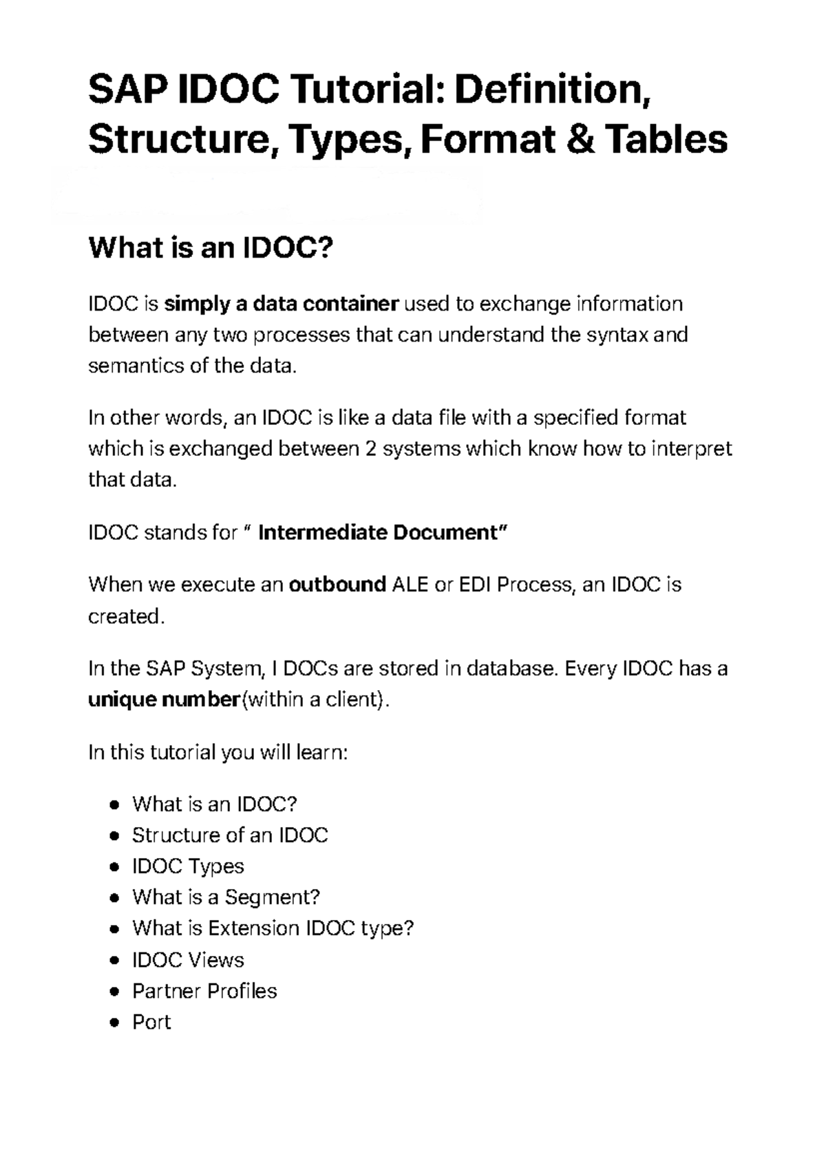 IDOC Tutorial: Definition, Structure, Types & Processes (SAP) - Studocu
