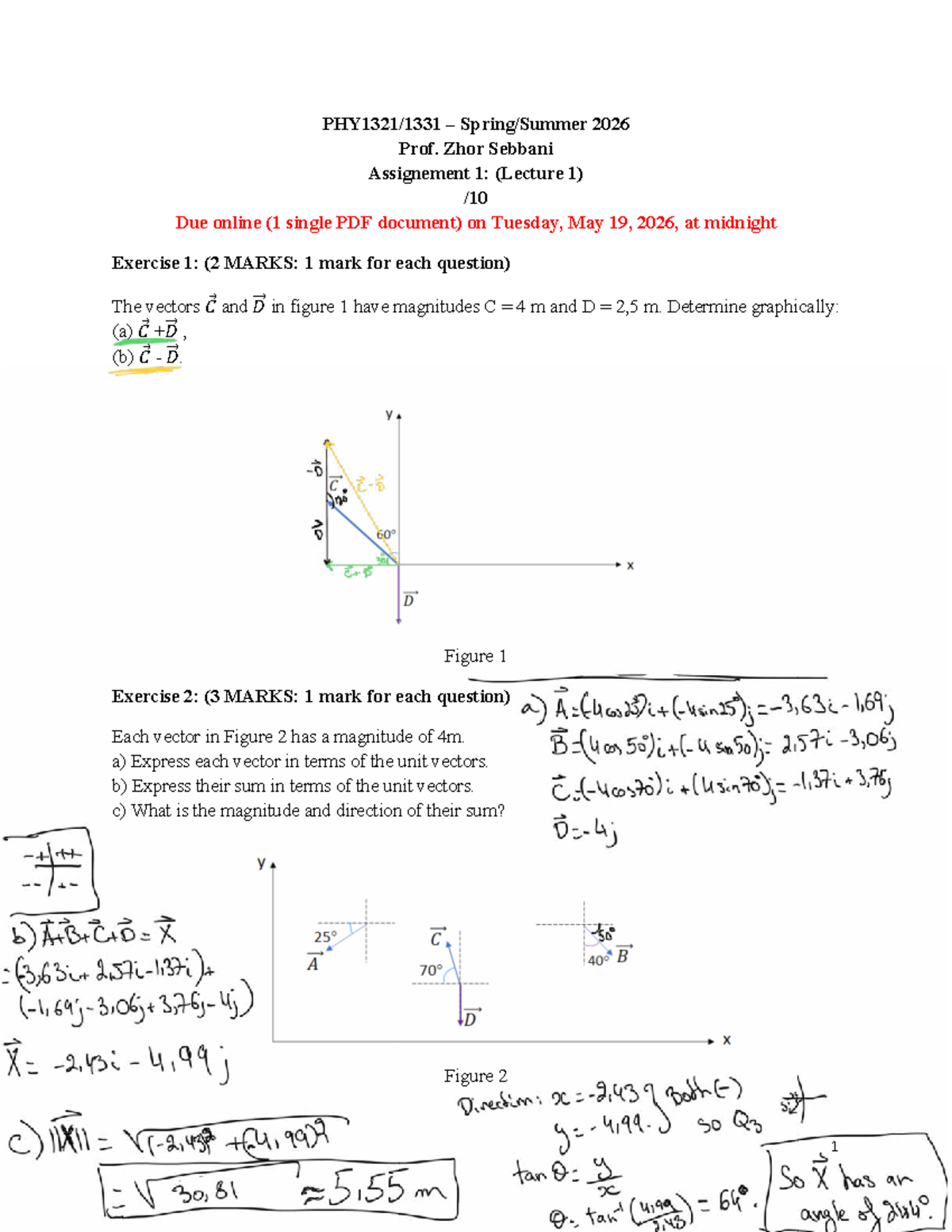2026 PHYS 101 Assignment 1: Vector Analysis Exercises - Studocu