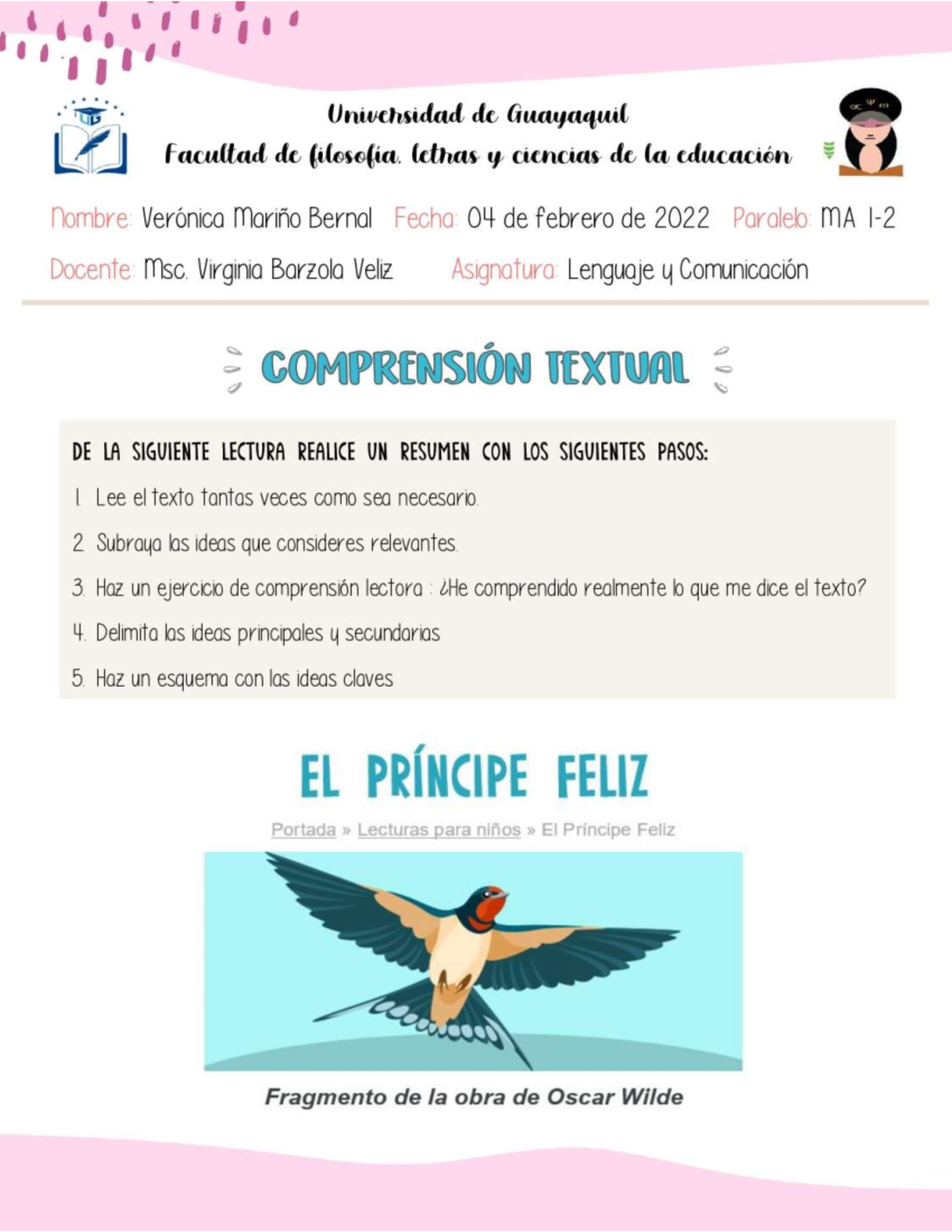 EL Principe Feliz Resumen - Mariño • - Lenguaje Y Comunicación - Studocu