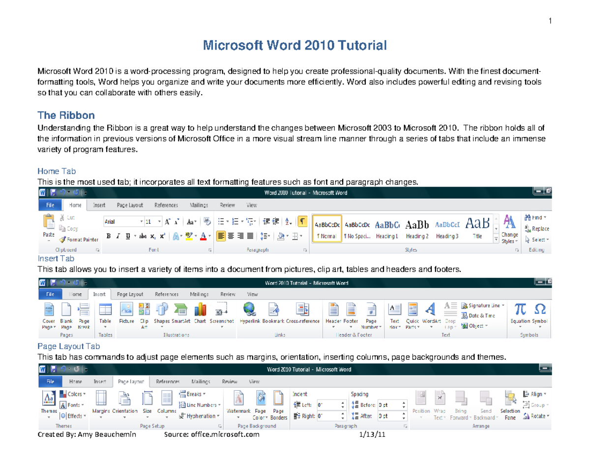 WORD Processing Tutorial - Microsoft Word 2010 Tutorial Microsoft Word 2010 is a word-processing ...