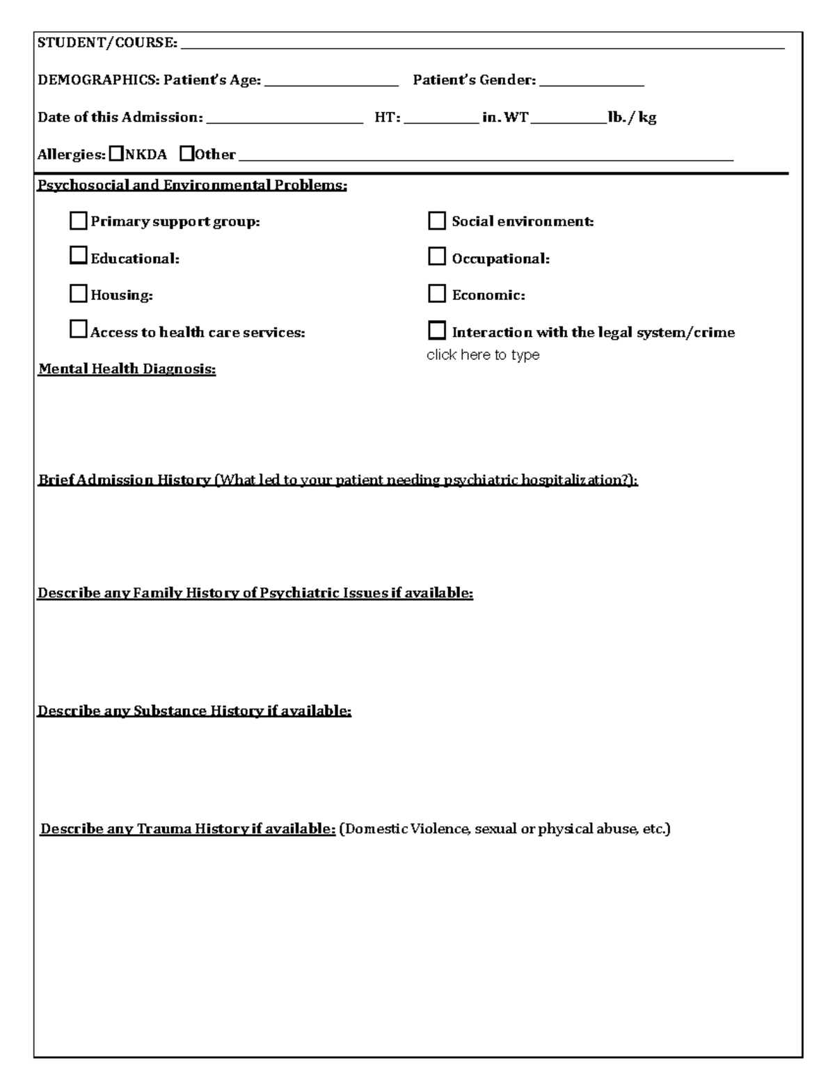 Clinical Packet: Mental Health Assessment & Nursing Interventions (NSG ...