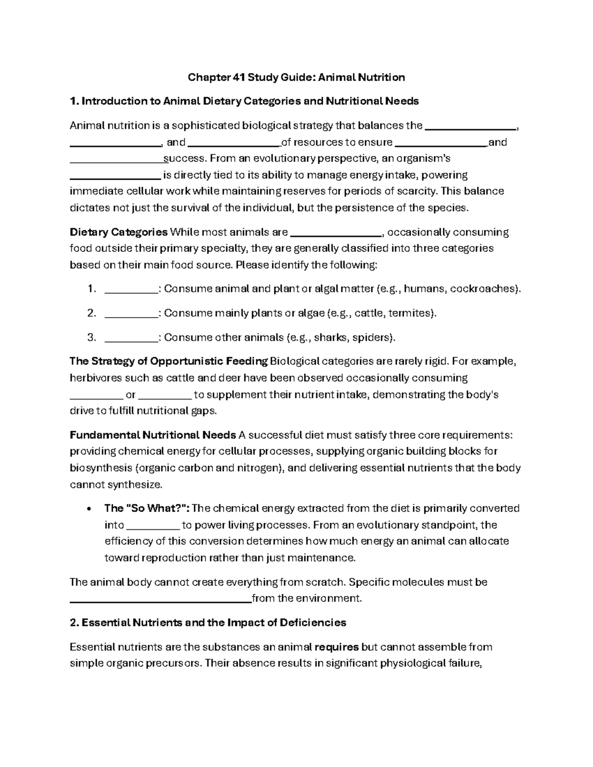 Bio 1202 - Chapter 41 Study Guide: Understanding Animal Nutrition - Studocu