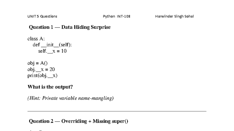 Unit 5 - Python Questions & Answers by Harwinder Singh Sohal - Studocu