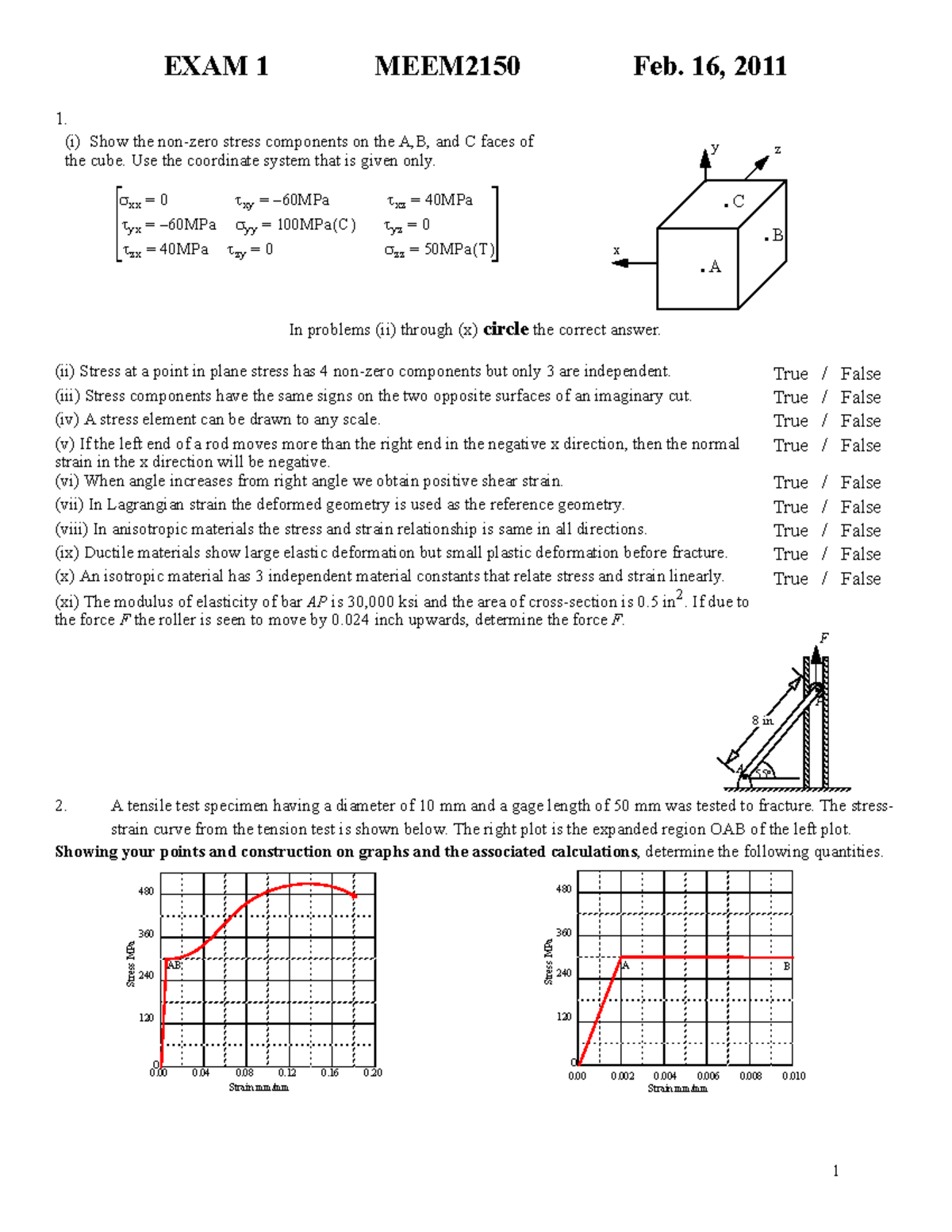 MEEM2150 Exam 1 Review - Stress Components & Material Behavior - Studocu