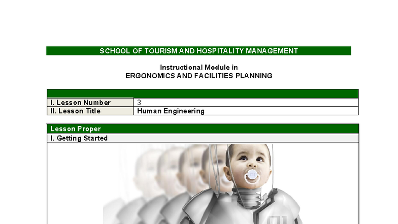 Lesson 3: Human Engineering in Ergonomics and Facilities Planning - Studocu