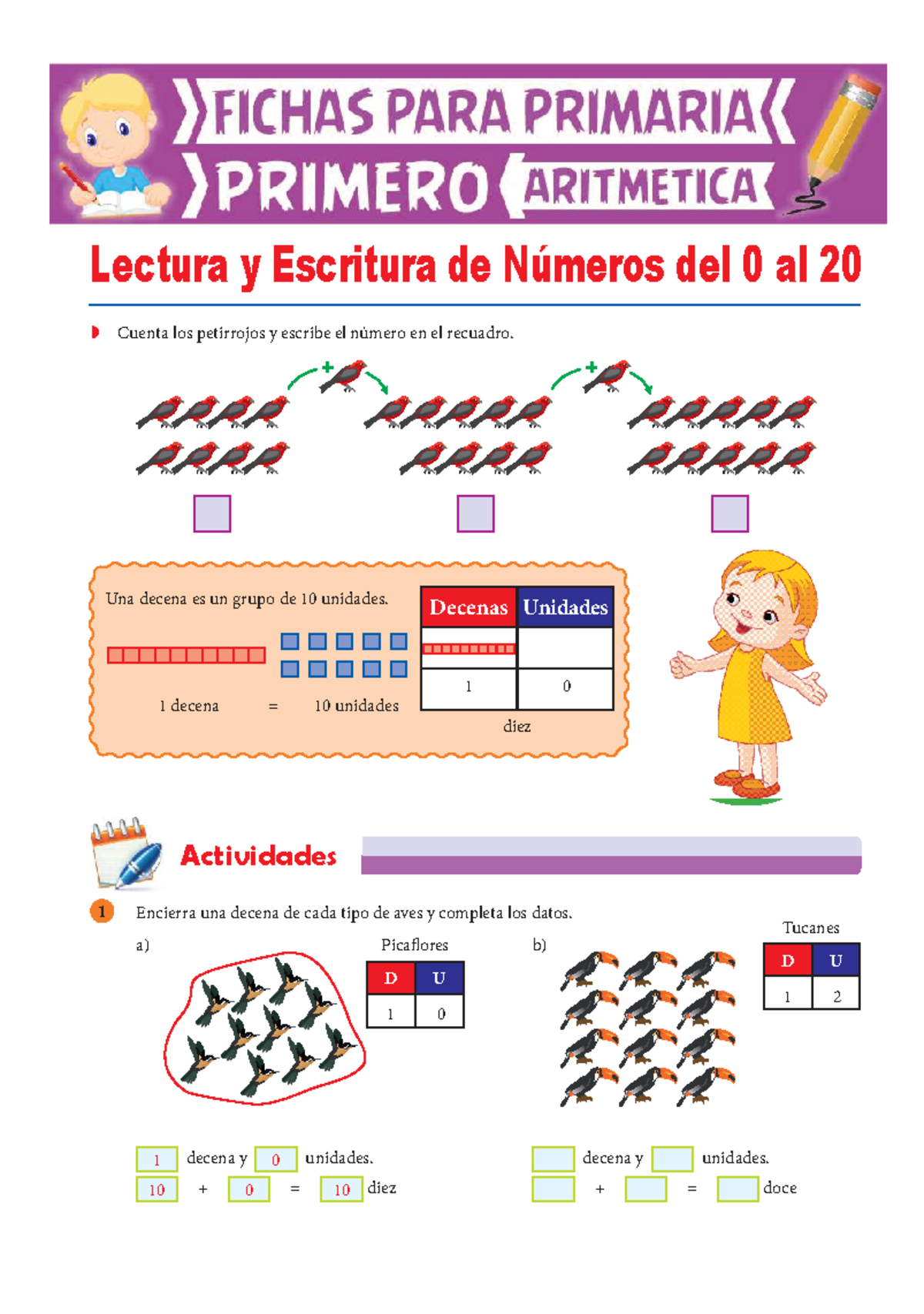 MAT Ficha - Numeros DEL 0 AL 20 - ####### w Cuenta los petirrojos y ...