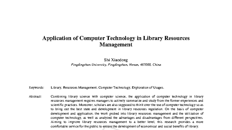Application of Computer Technology in Library Resources Management ISME ...