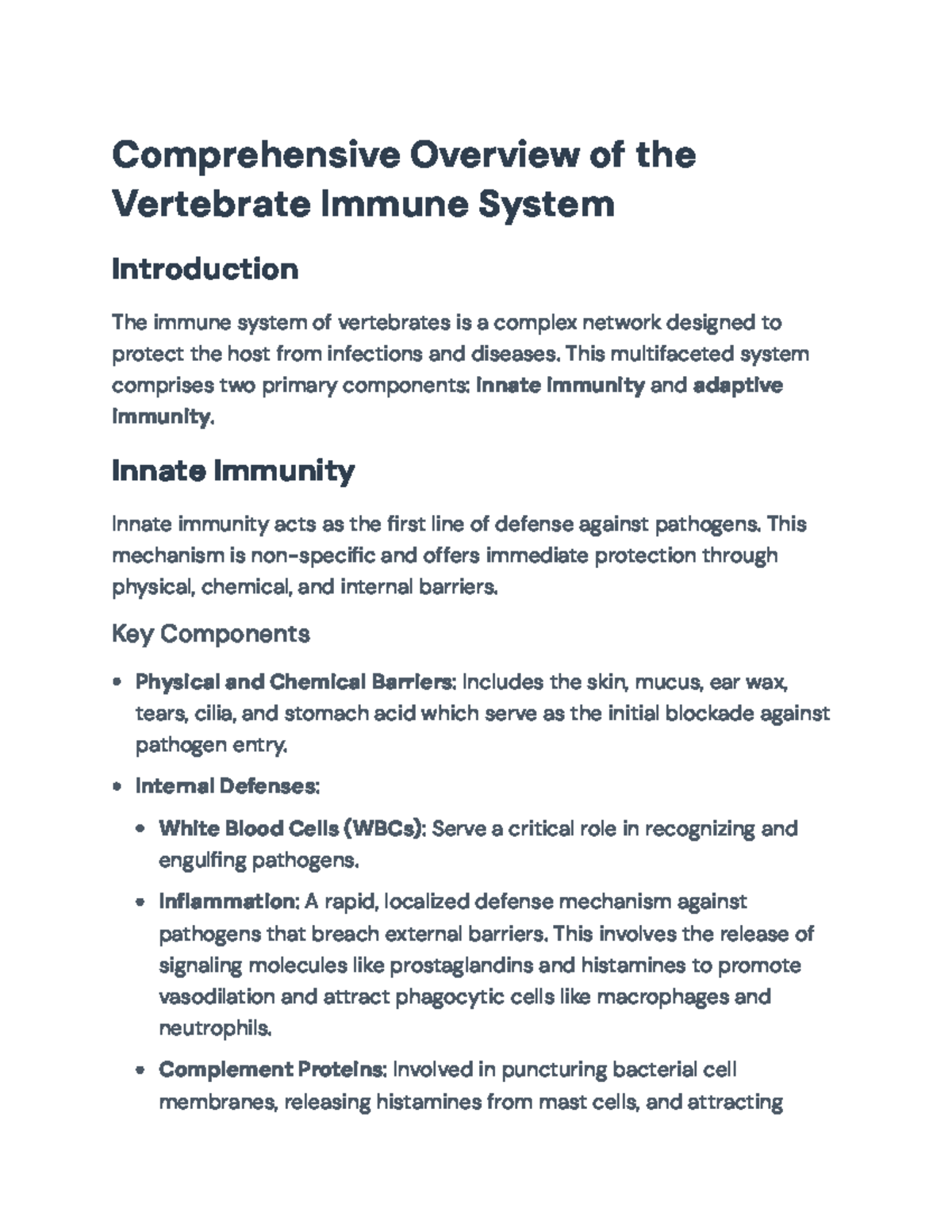 Comprehensive Overview of the Vertebrate Immune System (BIO101 Lecture ...