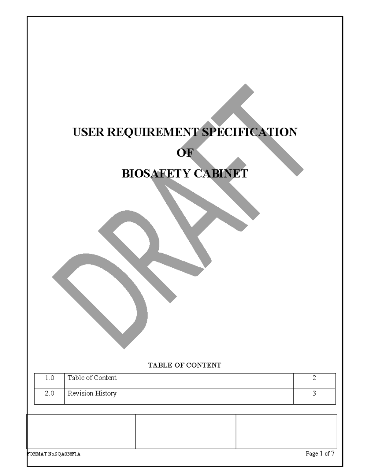 URS Bio Safety Cabinet Specification Document SQA038F1A - Studocu