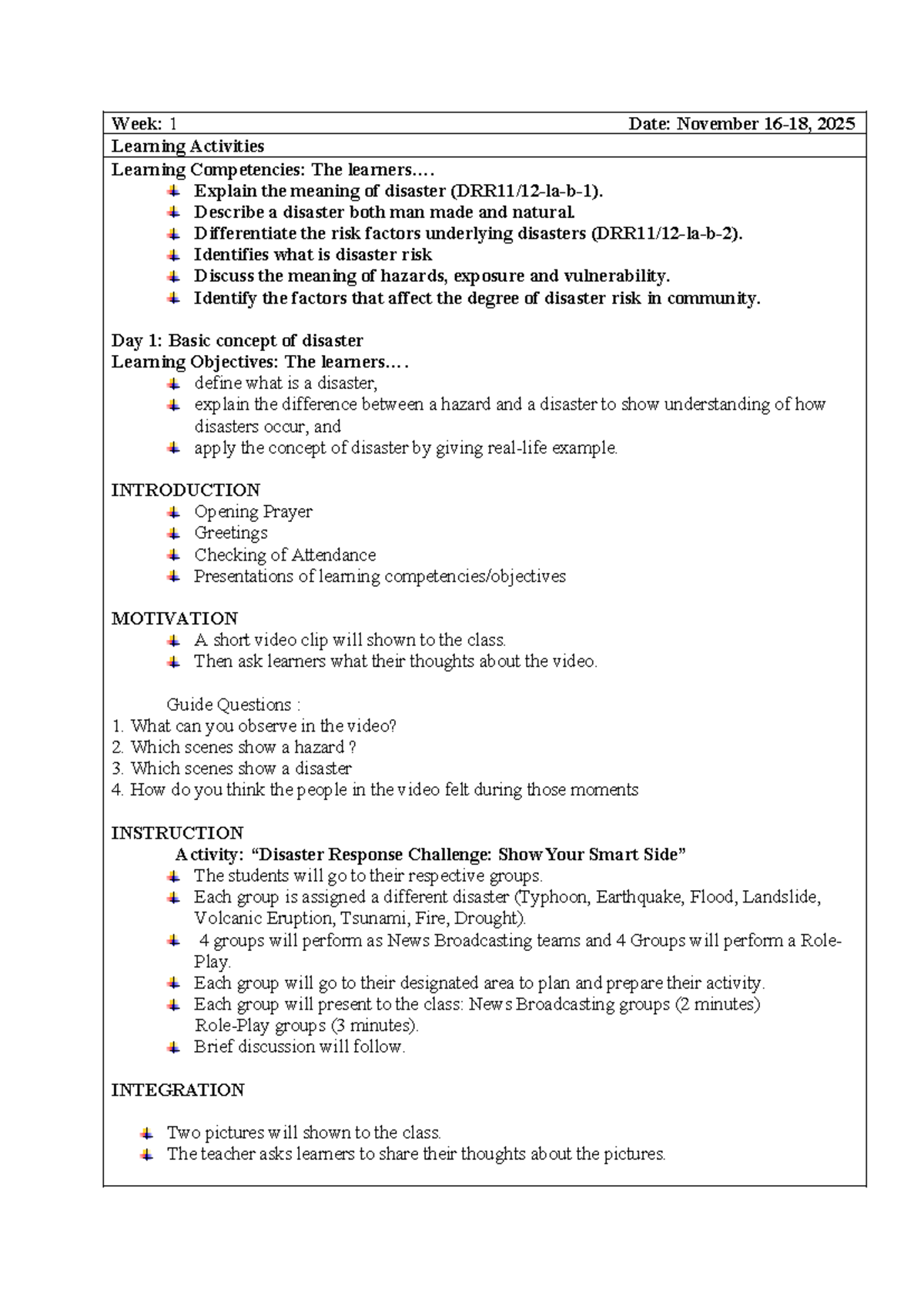 FS2, LP - Week 1 Learning Activities: Disasters & Elements - Studocu