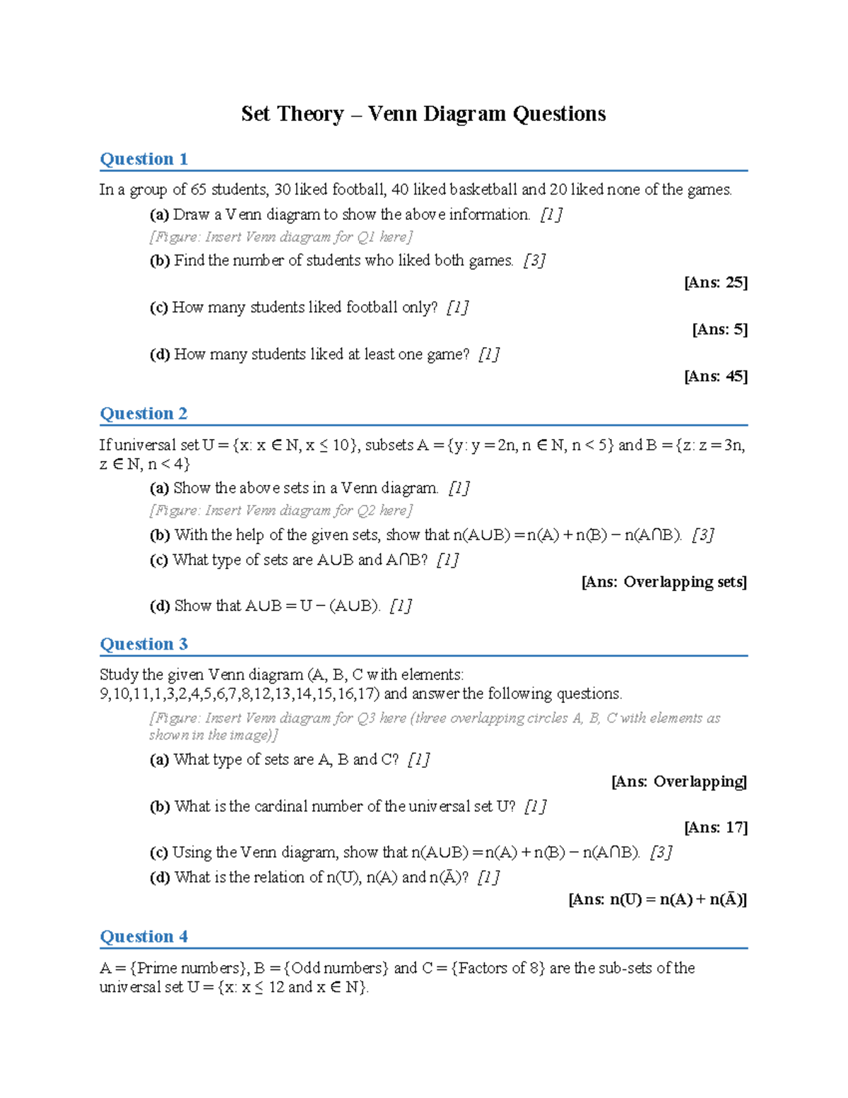 Chapter Set Theory Class 9 - Venn Diagram Questions and Solutions - Studocu