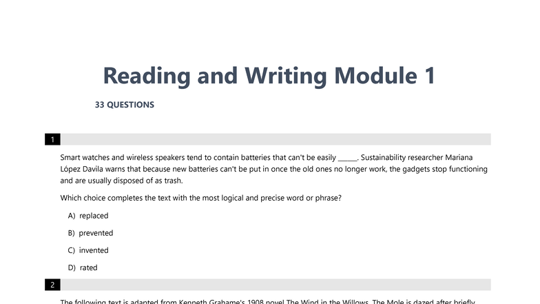 2024 06 Int 1 - SAT Reading and Writing Module Practice Questions - Studocu