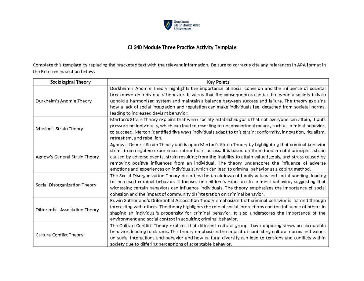 CJ 340 Module Three Criminology Theories Assignment Analysis - Studocu