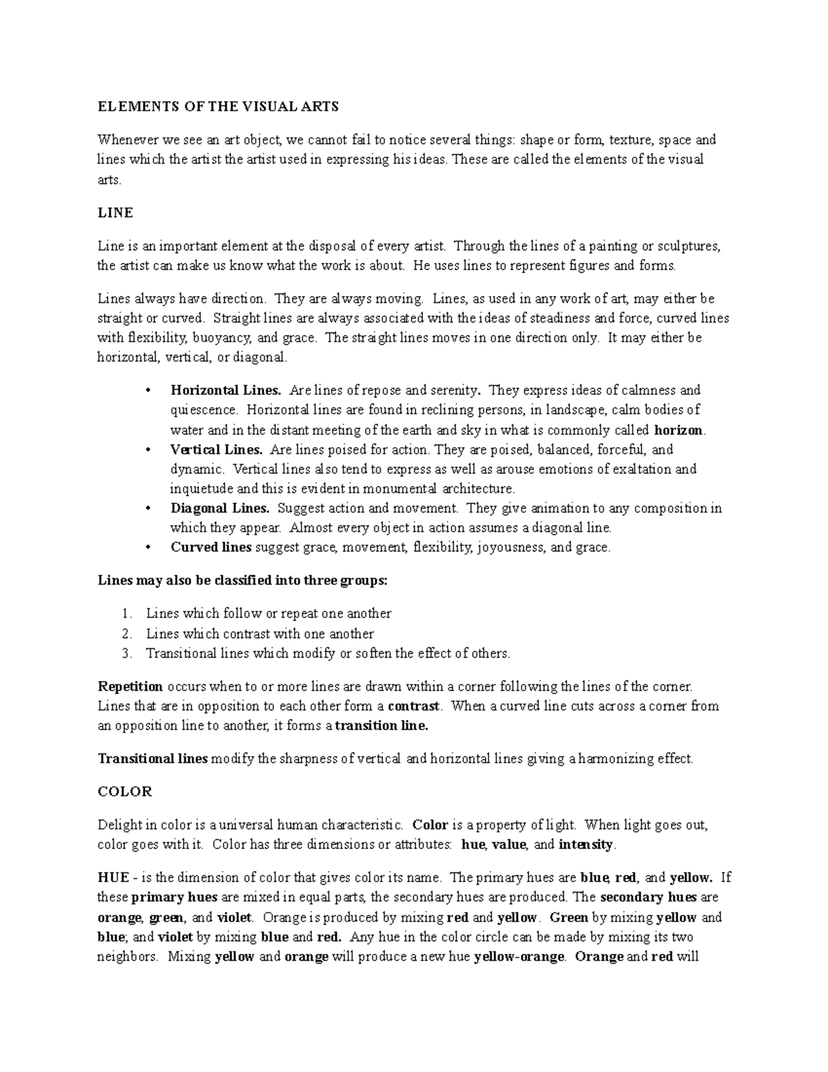 Elements of the Visual Arts: Understanding Lines, Color, and Texture ...