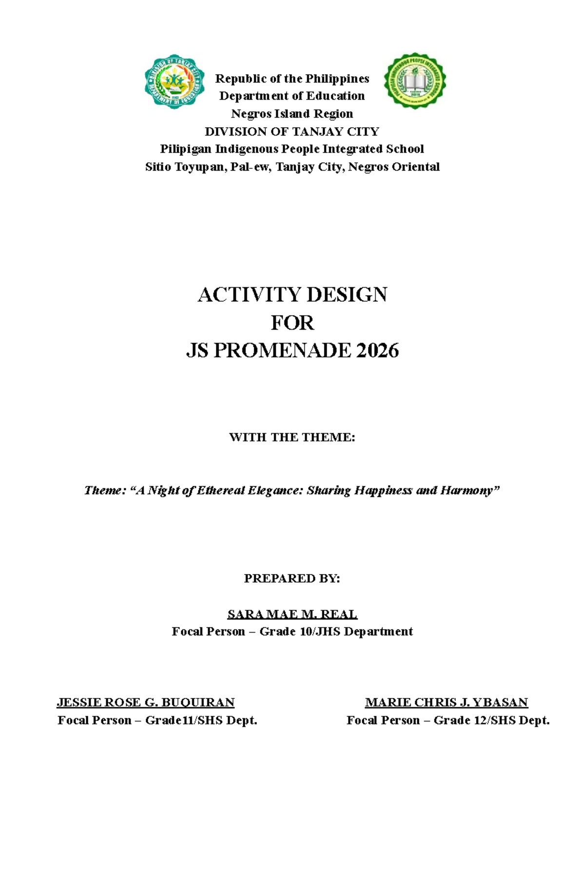 JS Promenade 2026: Night of Ethereal Elegance Activity Design - Studocu