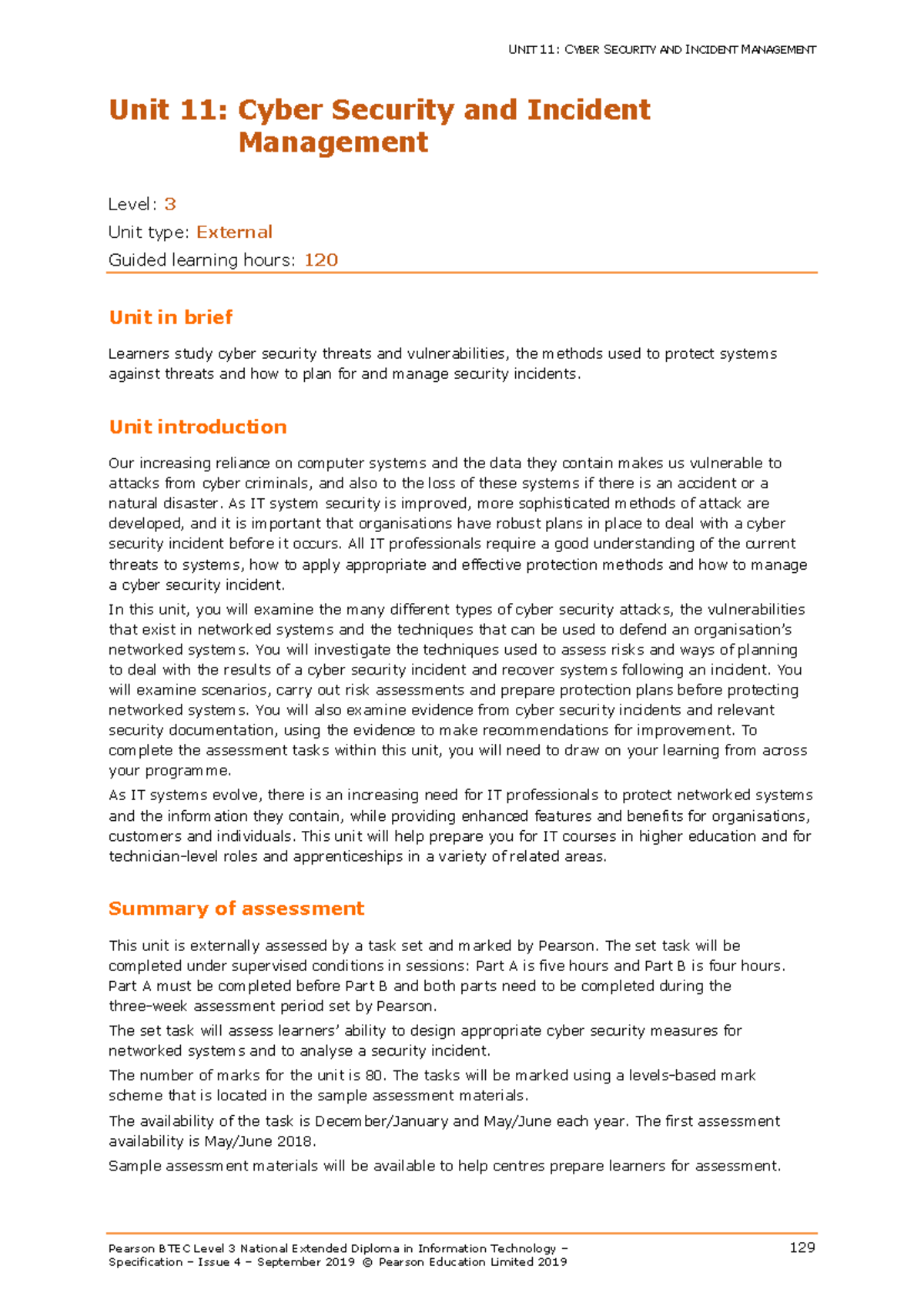 BTEC Level 3 IT Unit 11: Cyber Security & Incident Management - Studocu