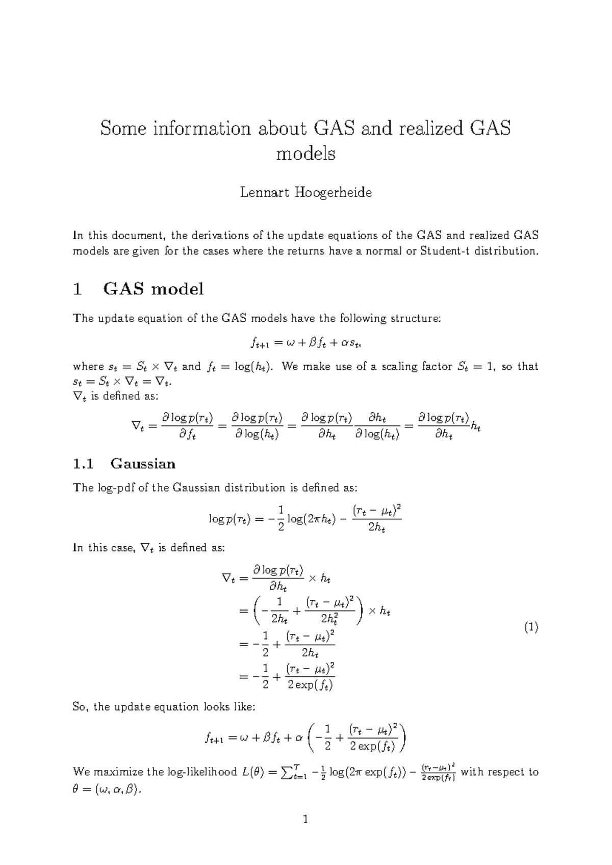 (8) Derivations of GAS & Realized GAS Models for Normal & Student-t ...