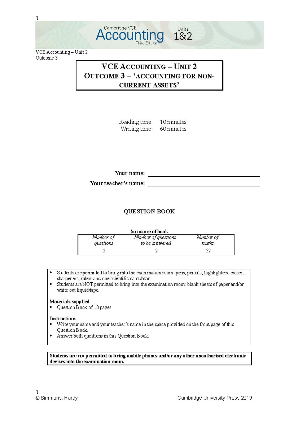 SAC 2.3 Prac SAC - A practice sac - 1 VCE Accounting – Unit 2 Outcome 3 ...