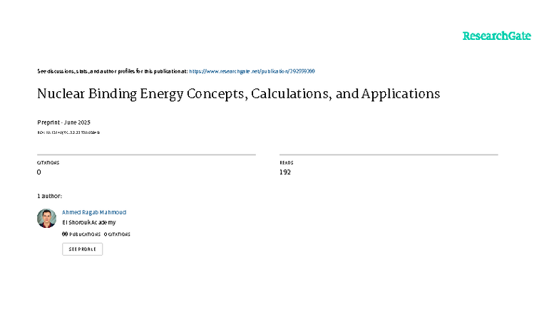 Nuclear Binding Energy: Concepts, Calculations, and Applications (ENG ...