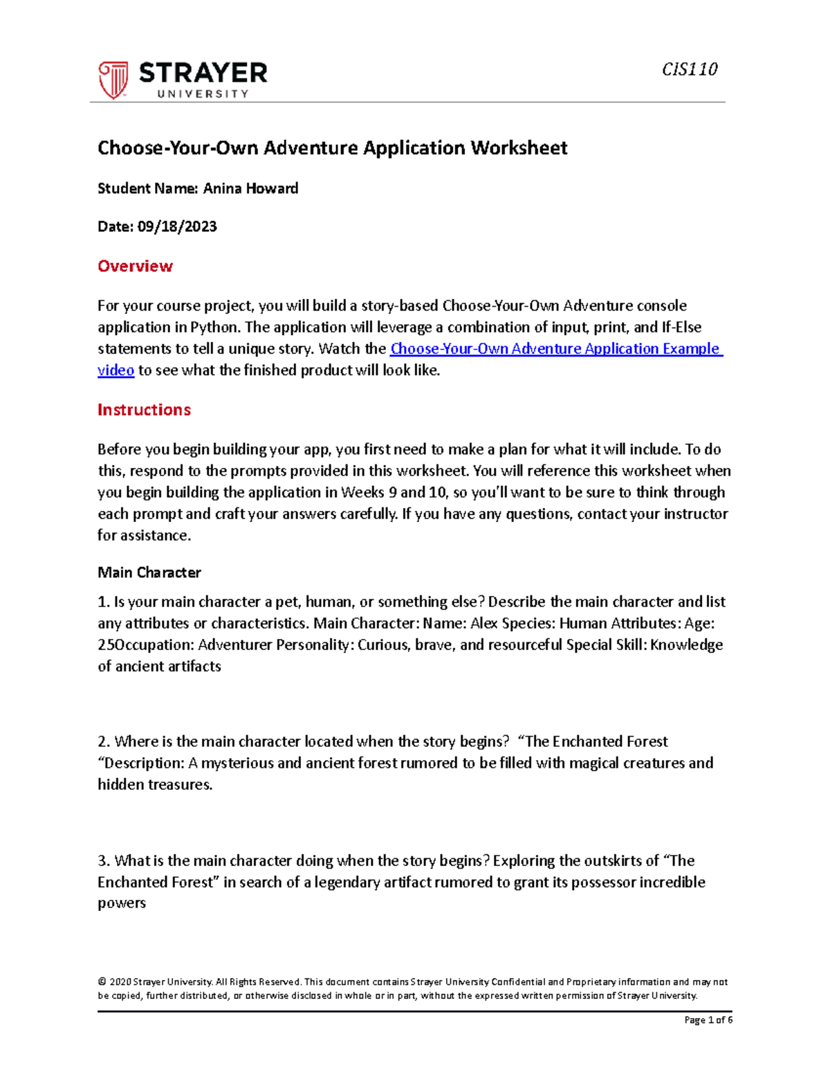 CF Week 7 Course Project: Choose-Your-Own Adventure Worksheet - Studocu
