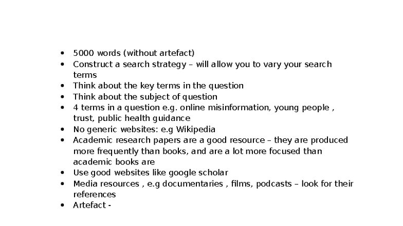 EPQ - shush - 5000 words (without artefact) Construct a search strategy ...
