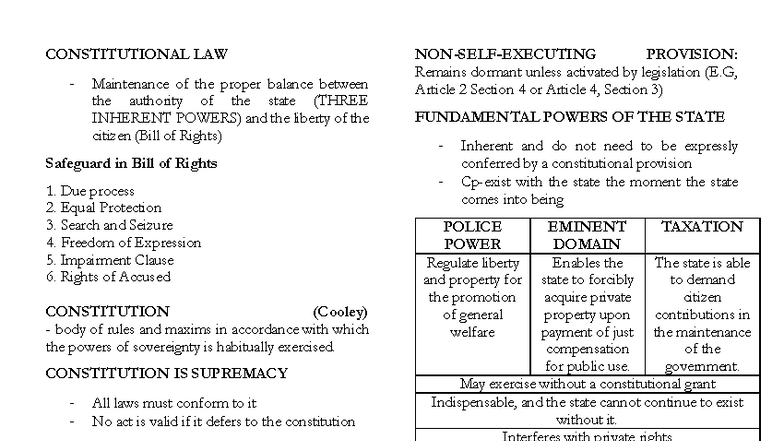 Constitutional Law 2: Reviewer on Inherent Powers & Bill of Rights ...