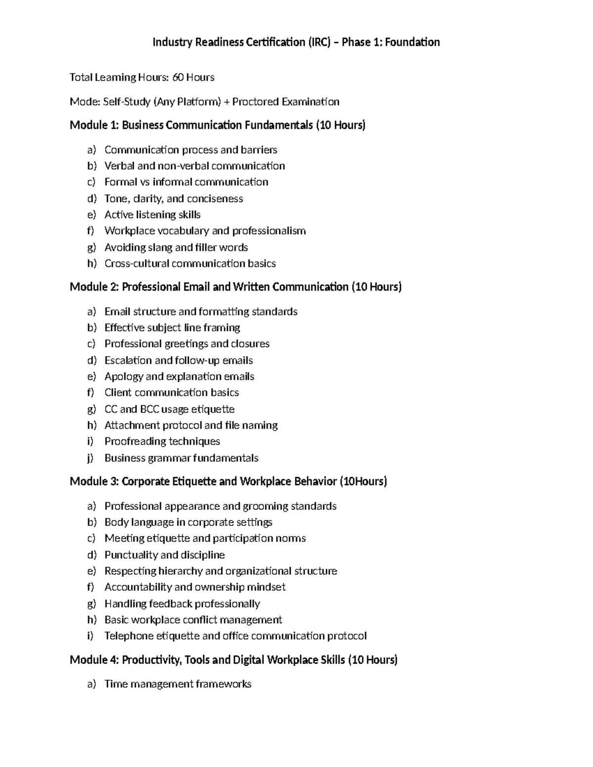 IRC Phase 1: Foundation in Business Communication & Professional Skills ...