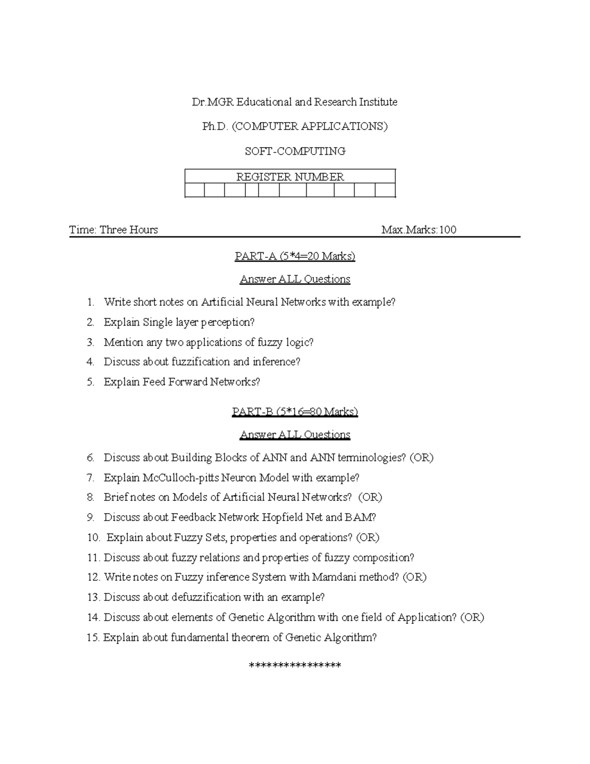 Ph.D. (CA) Soft Computing Notes: ANN, Fuzzy Logic & GA Concepts - Studocu