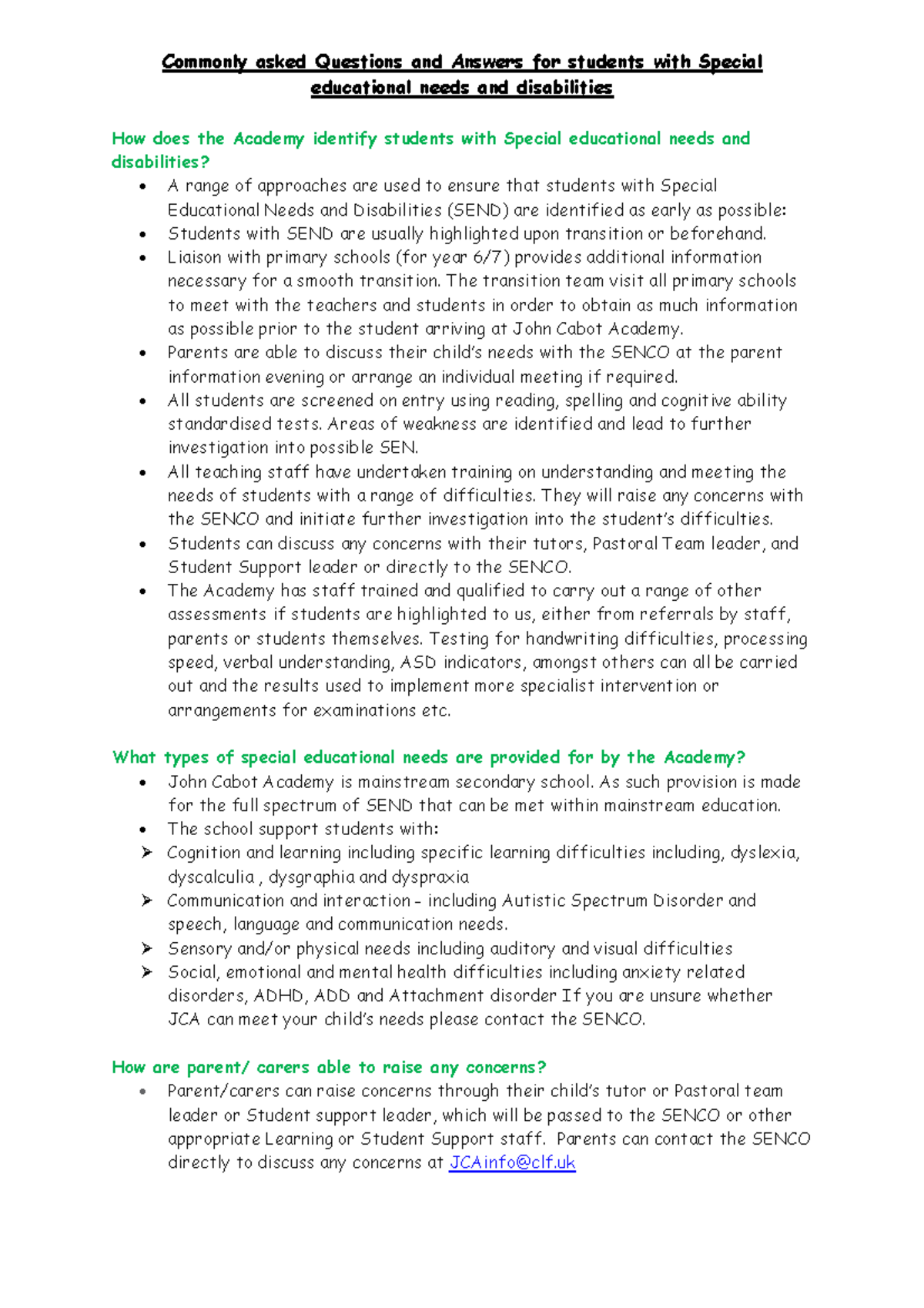Most Commonly Asked Questions for SEND Students and Parents - Studocu