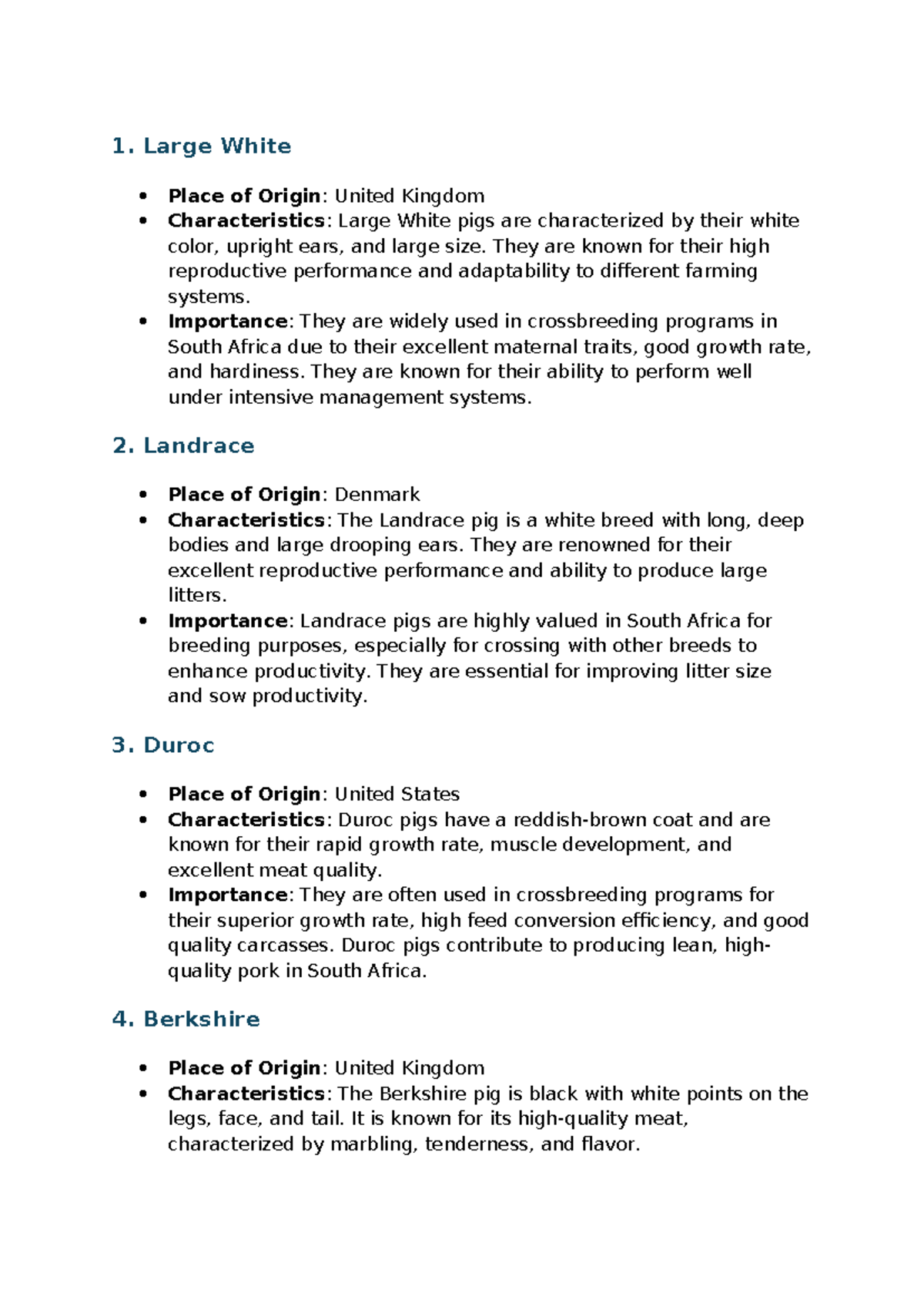 AGA 1 - Overview of Major Pig Breeds and Their Importance - Studocu