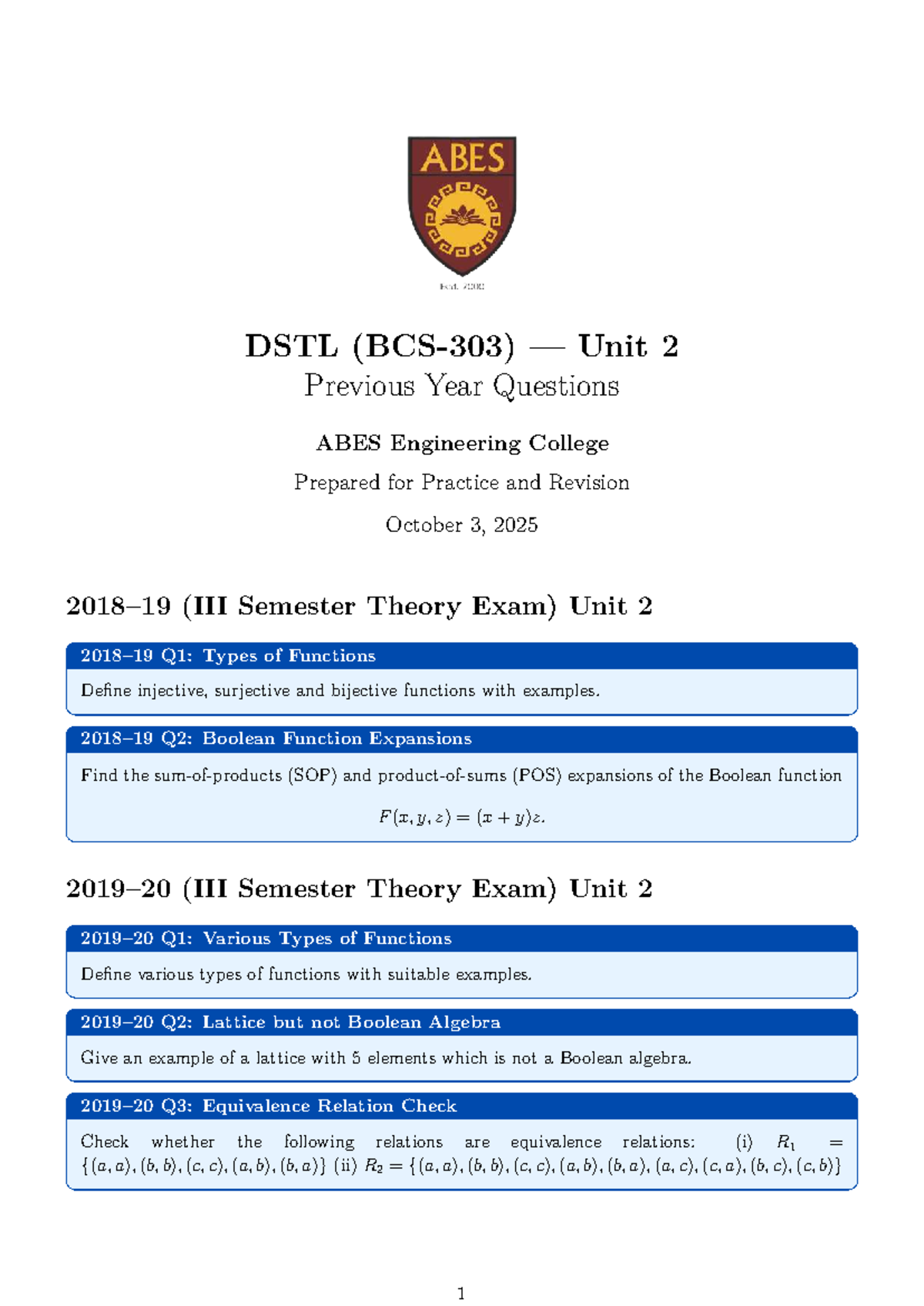 DSTL Unit 2 PYQs - Practice & Revision Notes for Theory Exam - Studocu