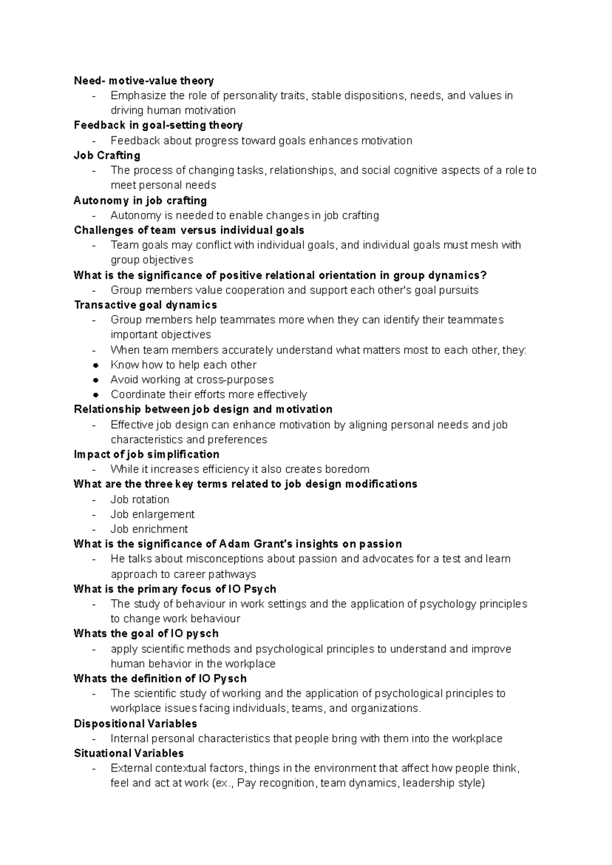 IO 2660 Midterm: Theories of Motivation and Job Design in I/O ...