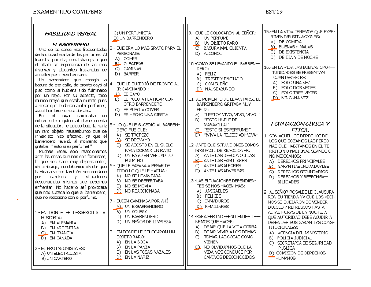 Examen Comipems Resuelto - Problemas y Soluciones de Habilidad Verbal - Studocu