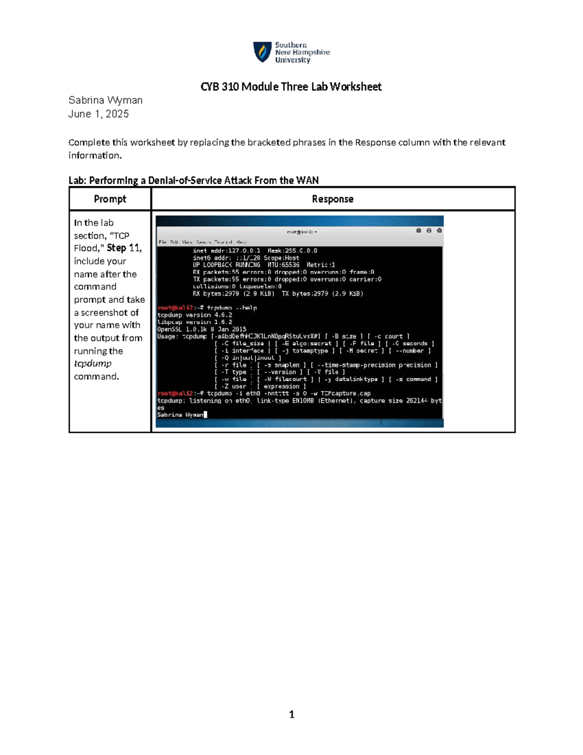 CYB 310 Module 3 Lab Worksheet by Sabrina Wyman - June 2025 - Studocu