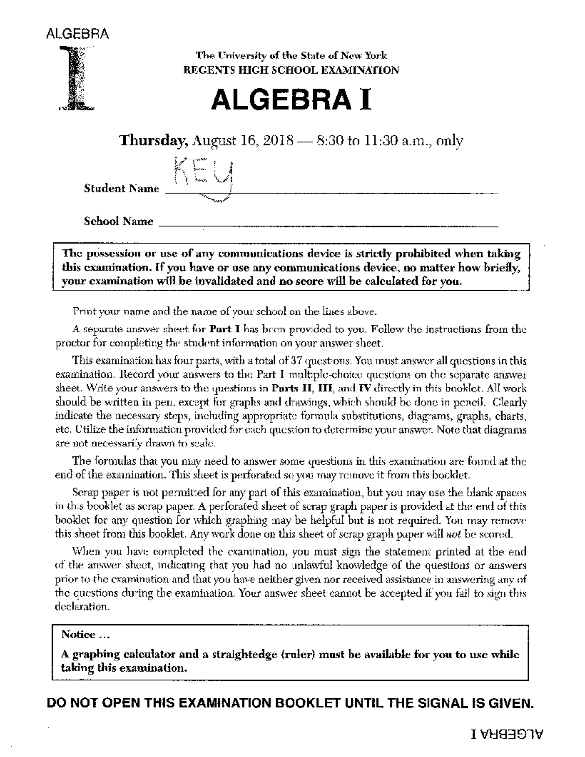 August 2018 Regents Examination Answer Key - Studocu