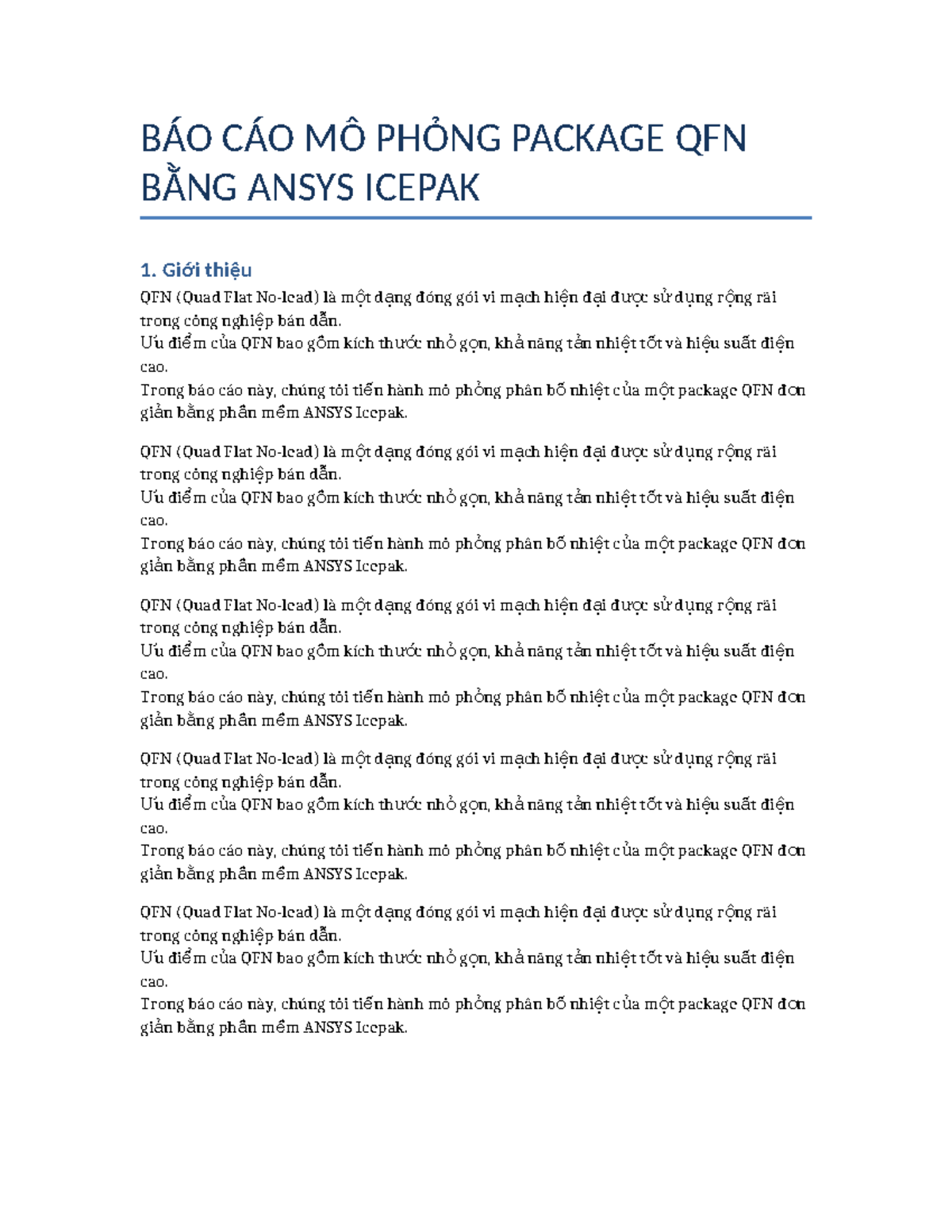 Báo cáo Mô phỏng Nhiệt Package QFN bằng ANSYS Icepak - Studocu