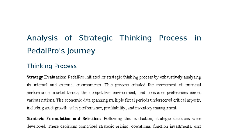 Analysis of Strategic Thinking Process in PedalPro: A Comprehensive ...