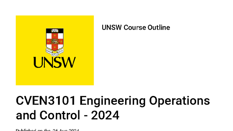 CVEN3101 Engineering Operations & Control Course Outline 2024 T3 - Studocu