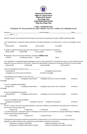 Pagbasa at Pagsusuri Filipino 11 Q3 W6 - Sabjek: Filipino Baitang 11 Q3 ...