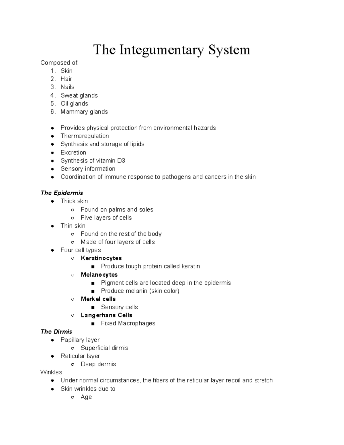 Anatomy Notes: The Integumentary System (Jan 21) - Studocu