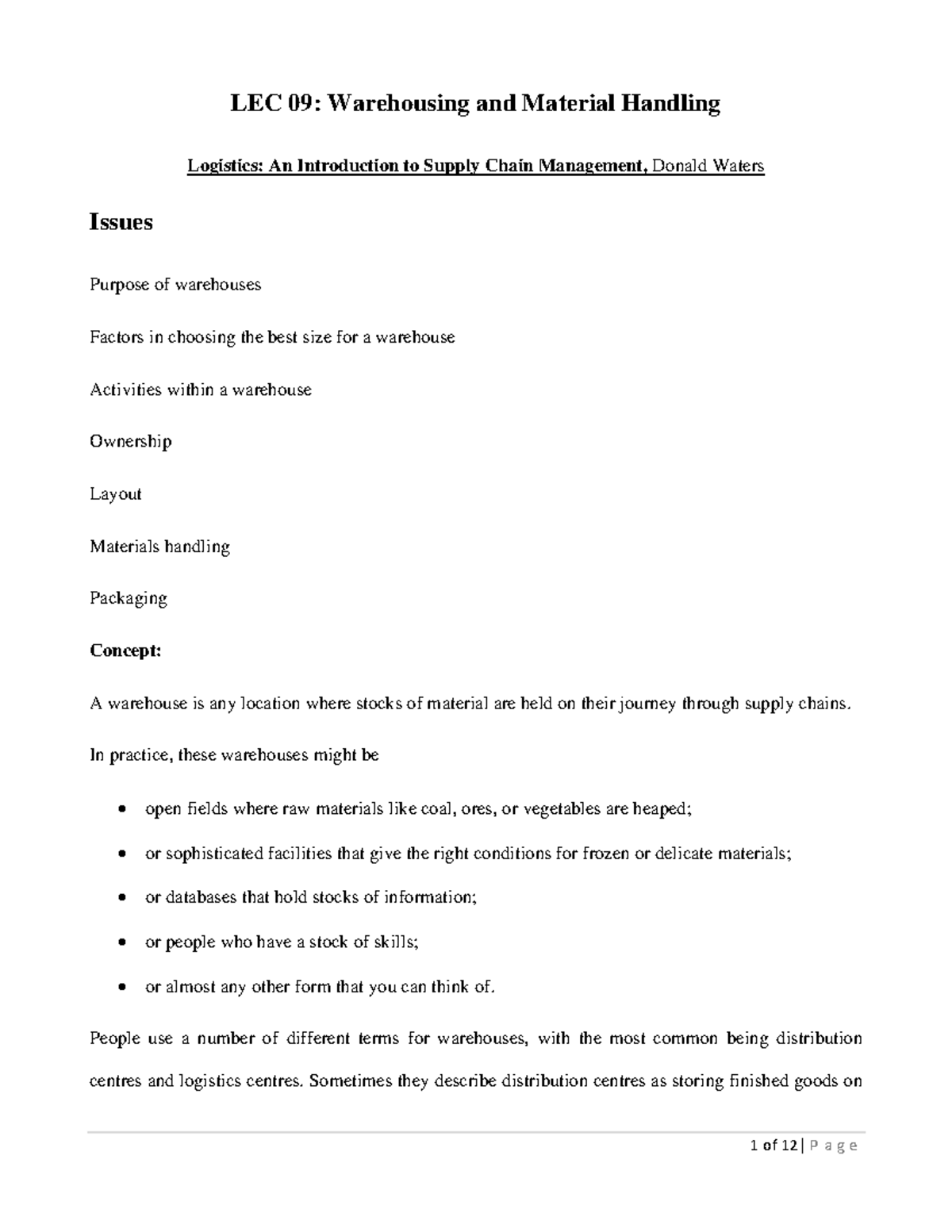 Lecture 09 - Warehousing and Material Handling - LEC 09: Warehousing ...