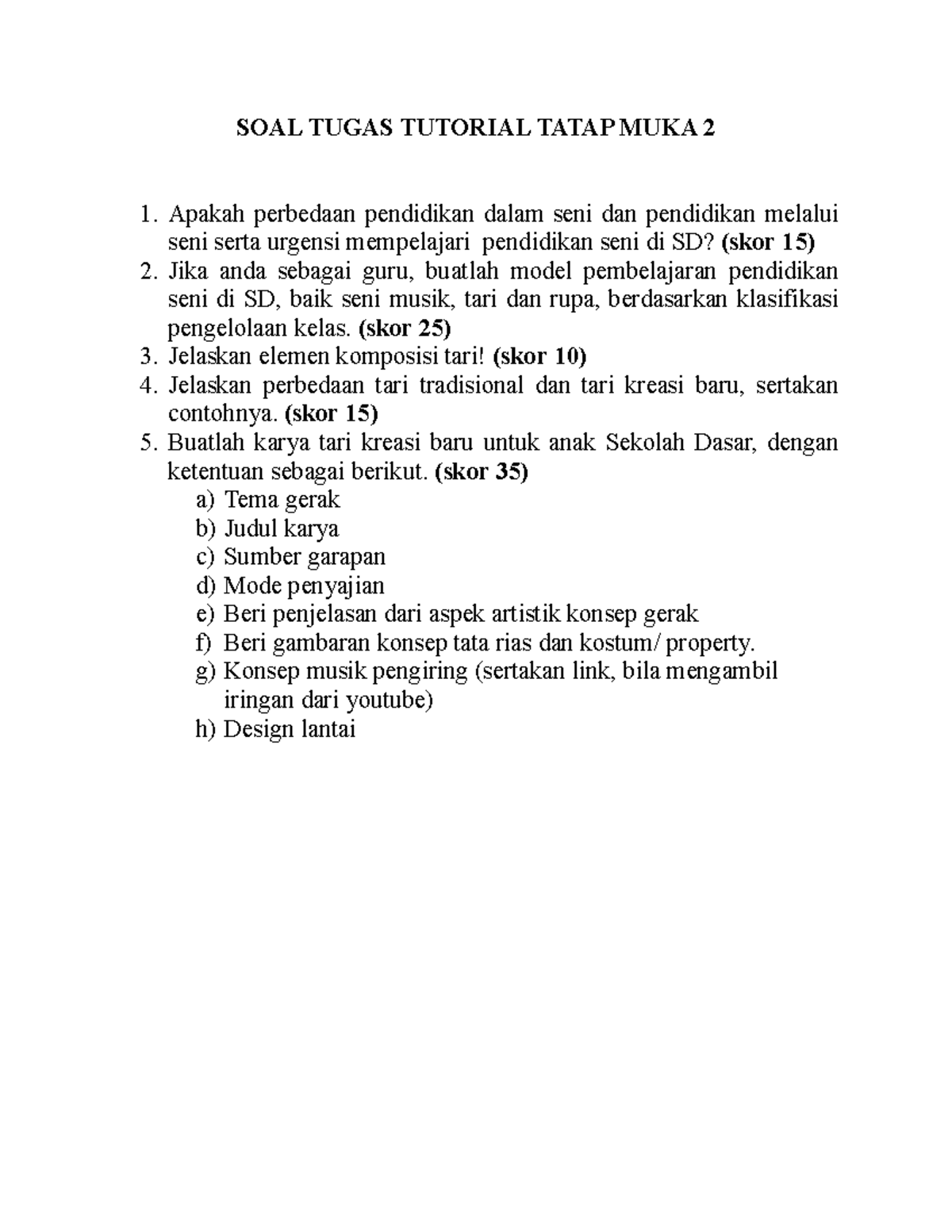 Tugas TTM 2: Pendidikan Seni di SD dan Model Pembelajaran Kreatif - Studocu