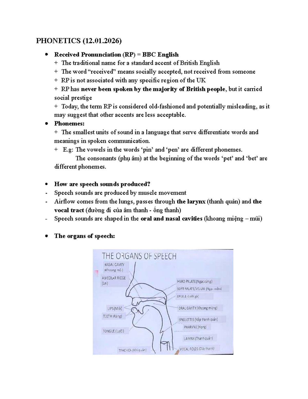 Phonetics (12.01.2026): Received Pronunciation & Speech Sounds - Studocu