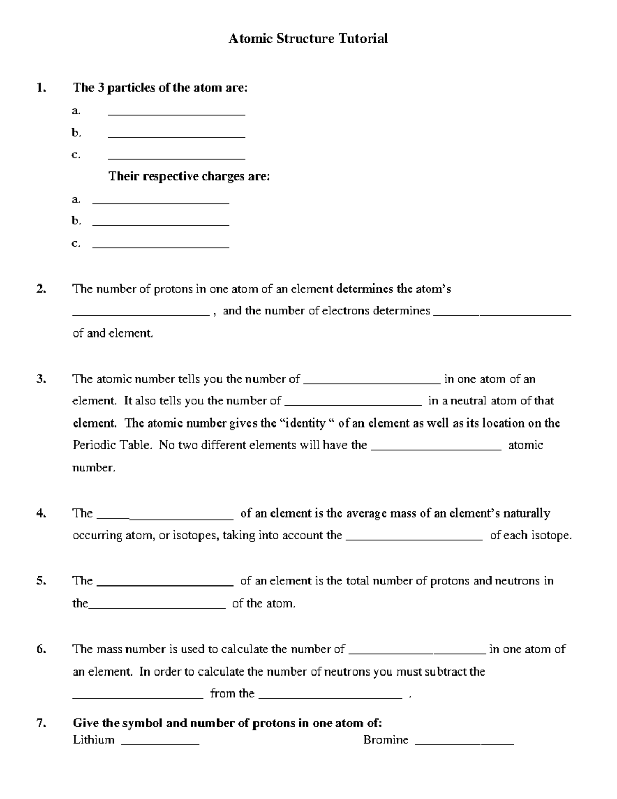 Atomic Structure Tutorial: Key Concepts and Definitions - Studocu